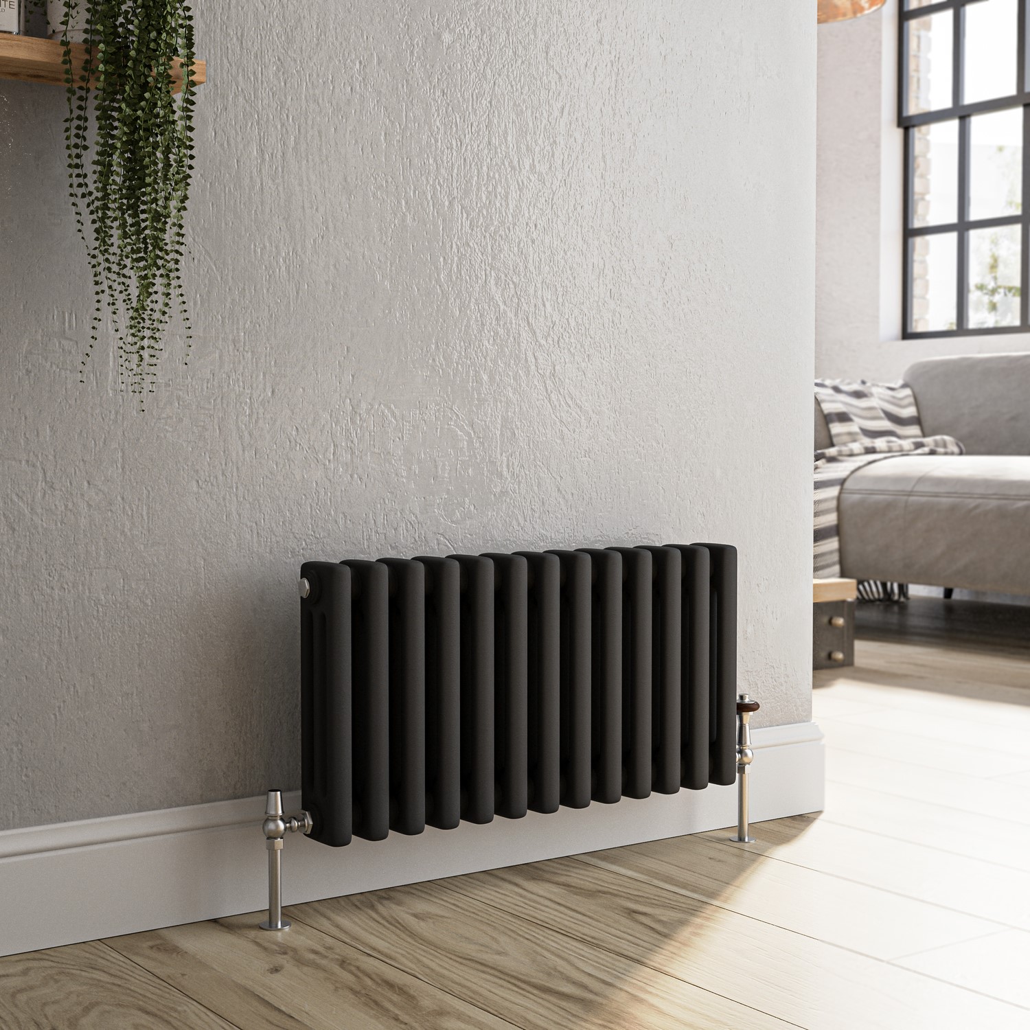Reggio Midnight Black Horizontal Triple Column Traditional Radiator ...