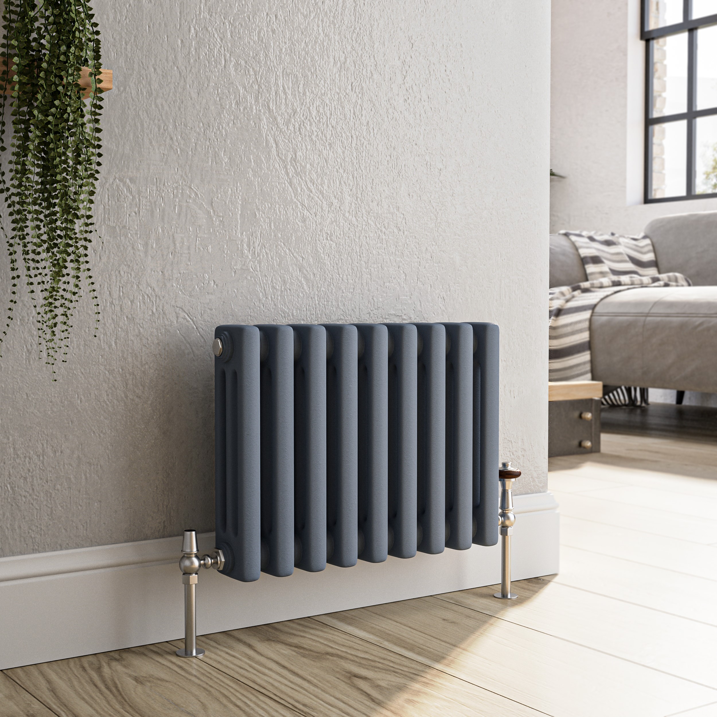 Reggio Anthracite Horizontal Triple Column Traditional Radiator ...