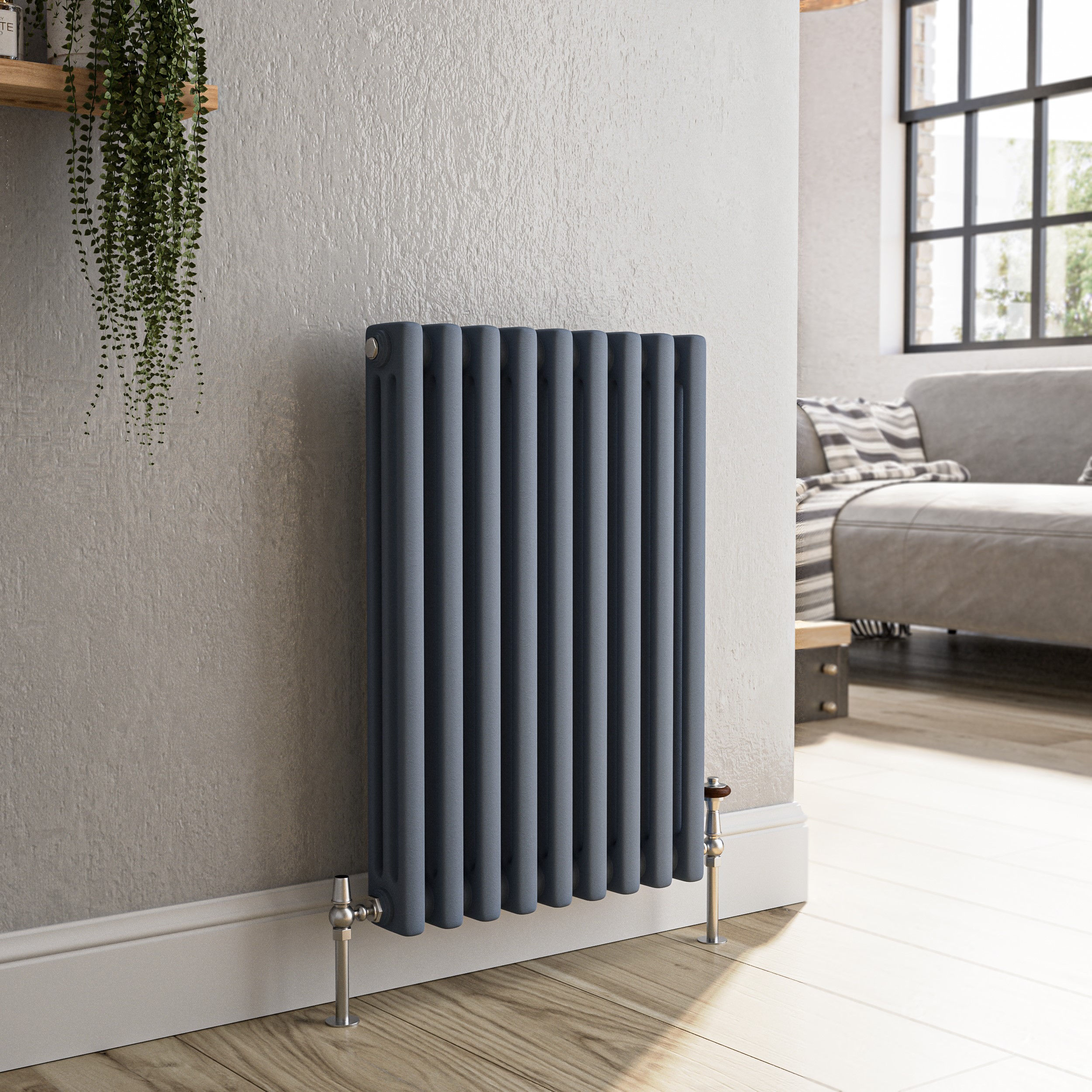 Reggio Anthracite Horizontal Triple Column Traditional Radiator ...