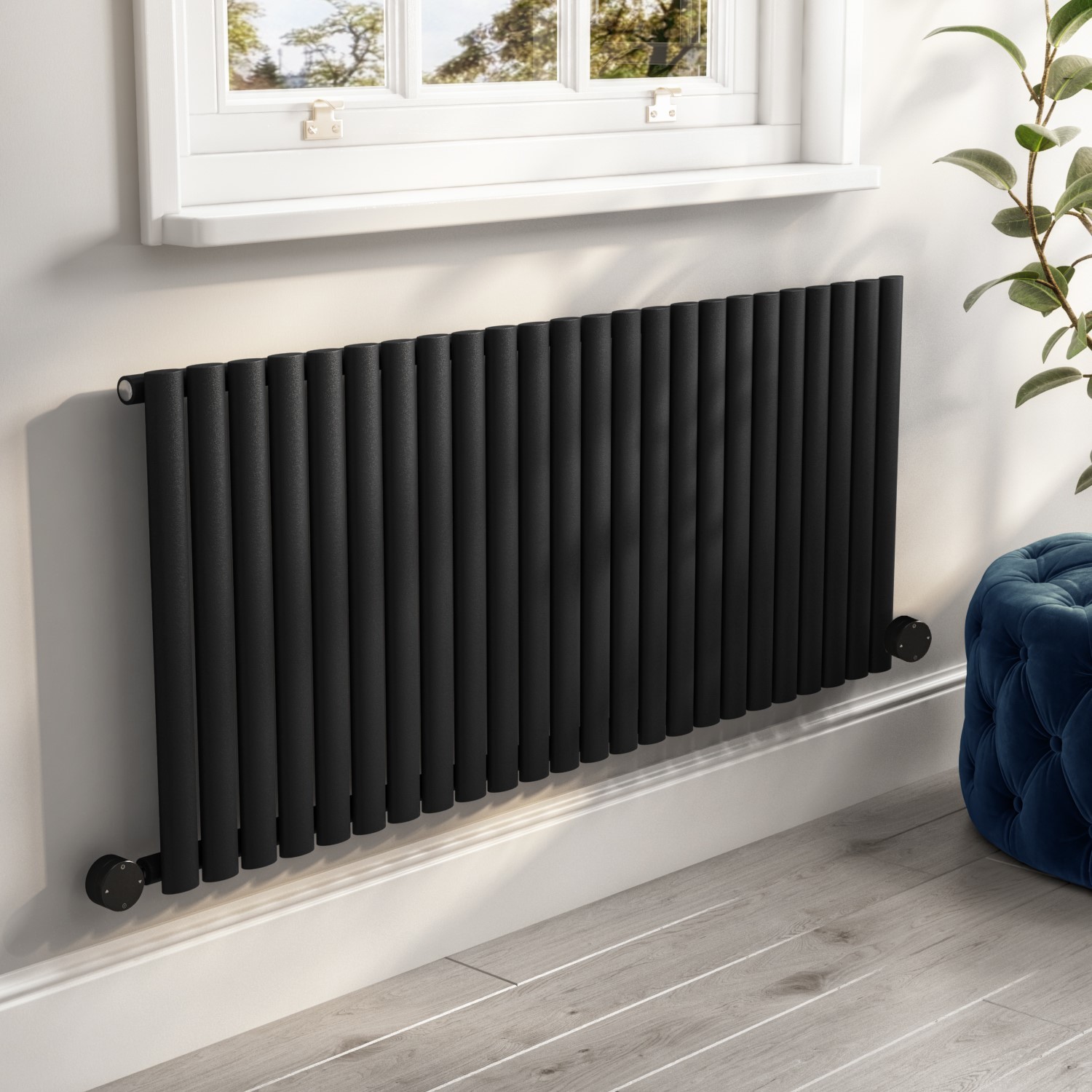 Midnight Black Horizontal Smart Electric Radiator with Wi-Fi Thermostat ...