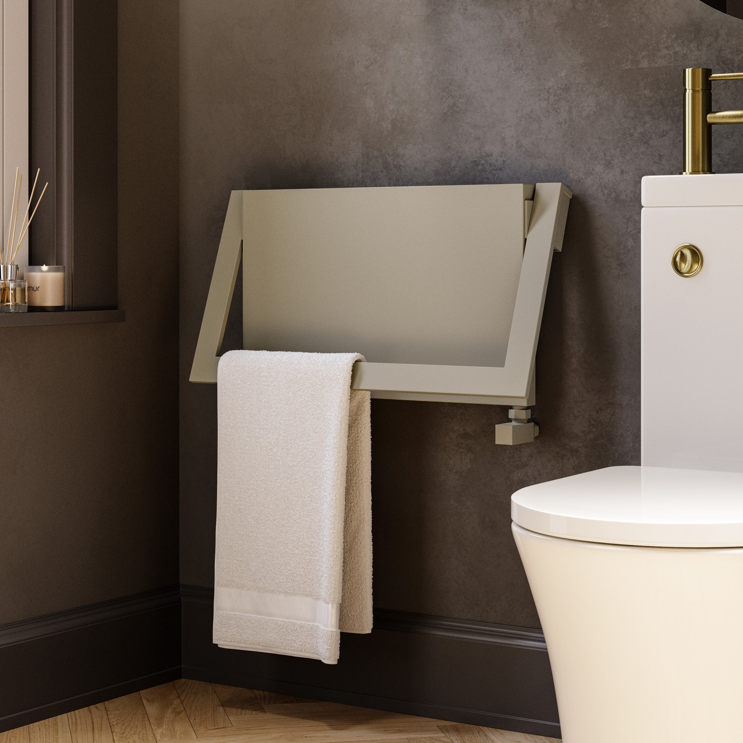 Beige Horizontal Panel Radiator with Pull Out Towel Bar 320 x 600mm ...
