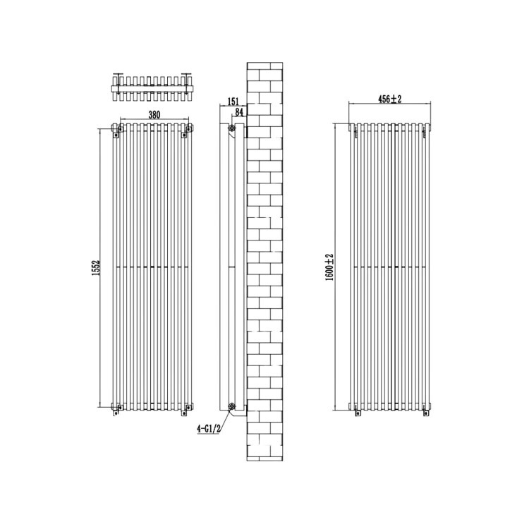 Beige Vertical Double Panel Radiator 1600 x 450mm – Nevada - Essential ...