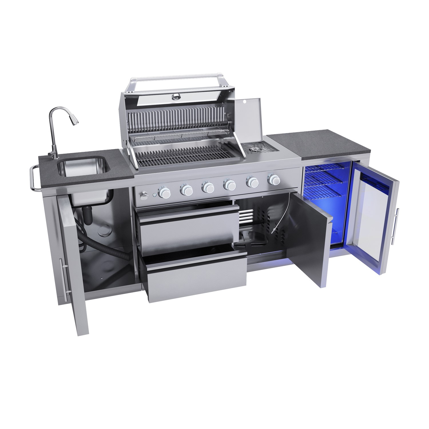 Monster Grill - Ultimate Outdoor Kitchen - 4 Burner Gas BBQ with Fridge ...