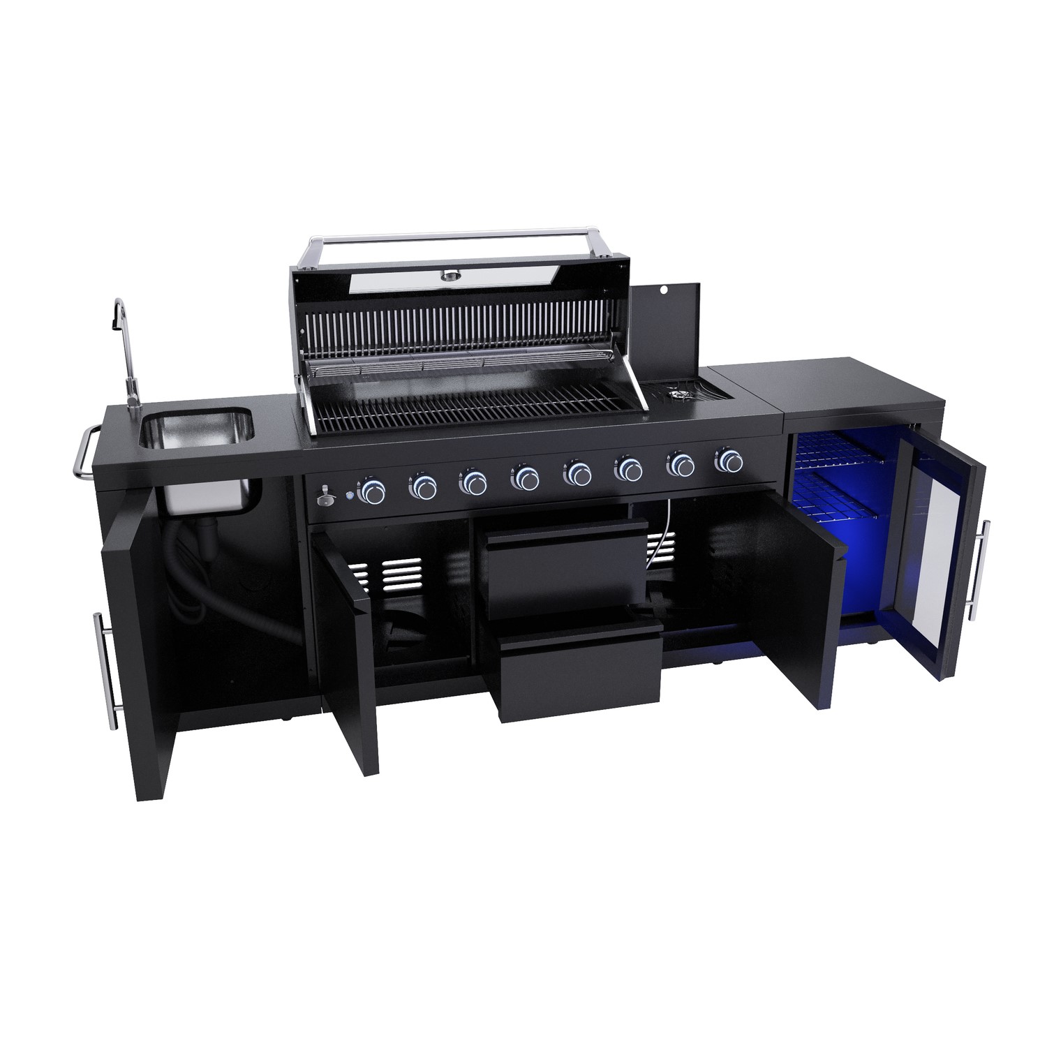Monster Grill - Ultimate Outdoor Kitchen in Black - 6 Burner Gas BBQ ...