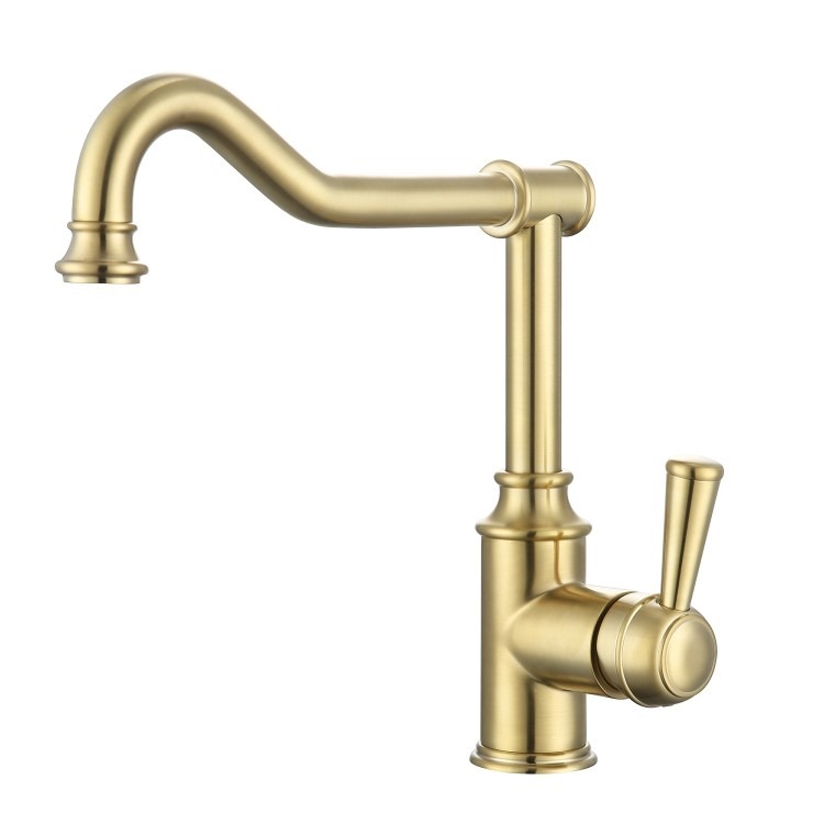 Brushed Brass Single Lever French Traditional Monobloc Kitchen Mixer ...