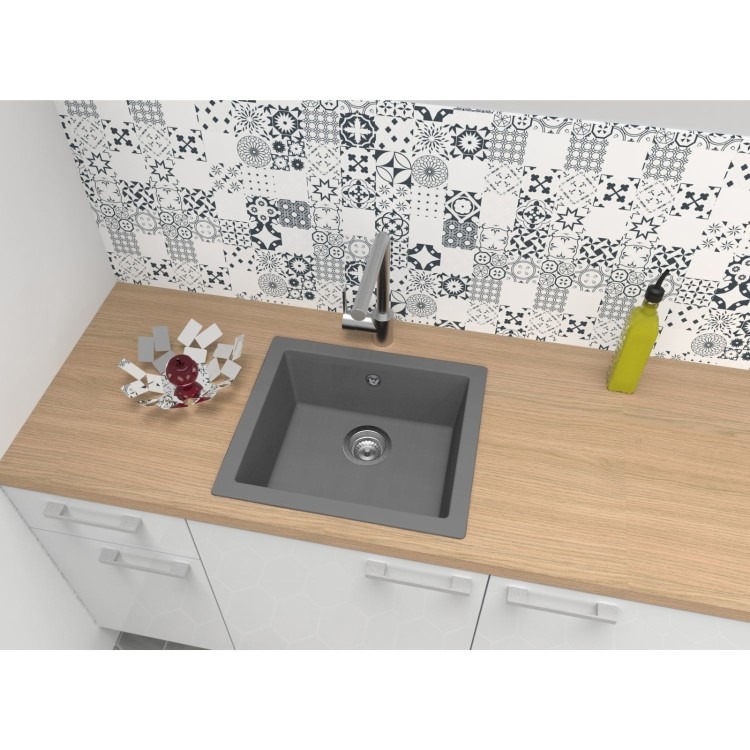 RockLite Weston Single Bowl Inset / Undermount Grey Composite Kitchen ...