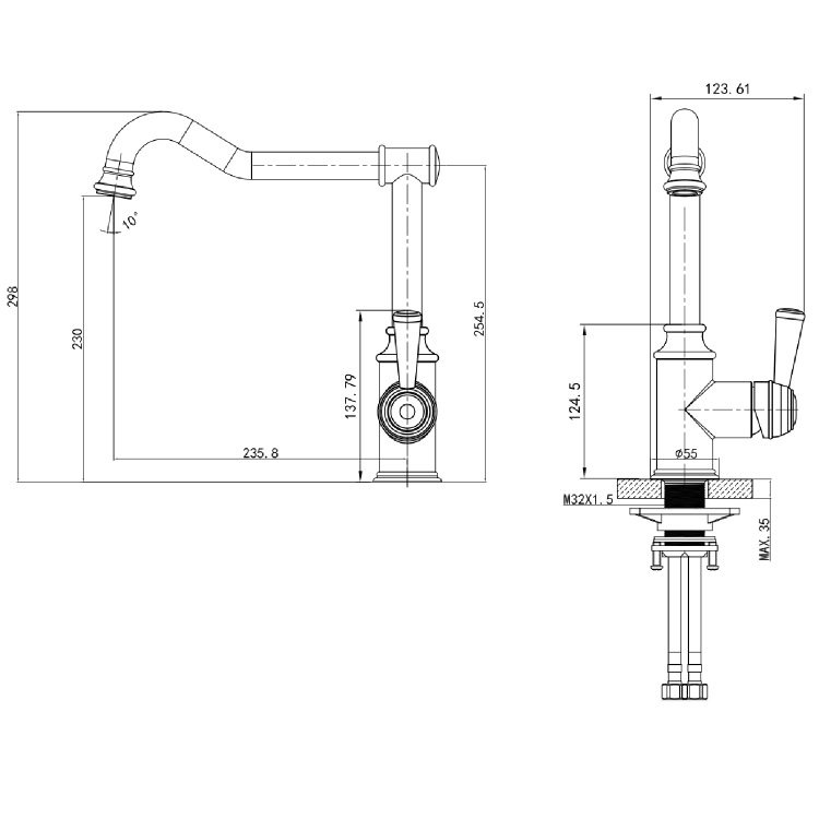 Brushed Brass Single Lever French Traditional Monobloc Kitchen Mixer ...
